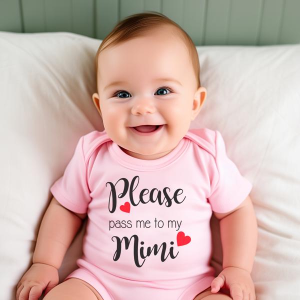 Please Pass Me to My Mimi Grandparent nickname personalized pink Short Sleeve Onesie Baby Shower ...
